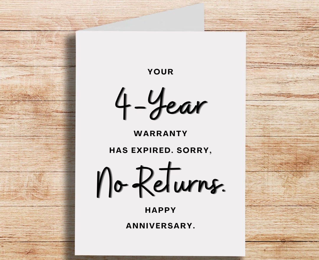 4 Year Anniversary Card, 4th Anniversary for Him or Her, Funny ...