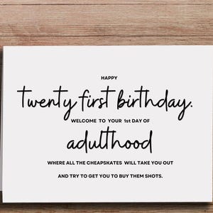 Funny Birthday 21, 21st Birthday Card, Happy Twenty First Birthday ...