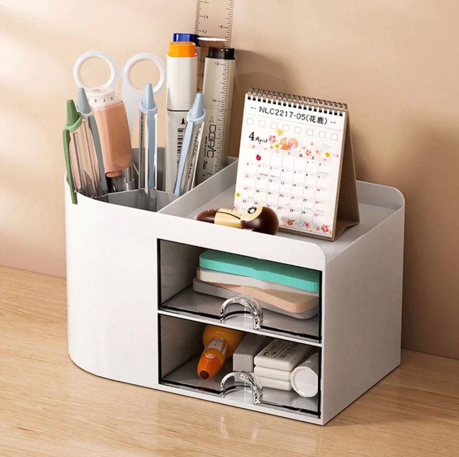 Sleek Desk Organizer With Drawer Storage Pen Holder Multifunctional - Etsy