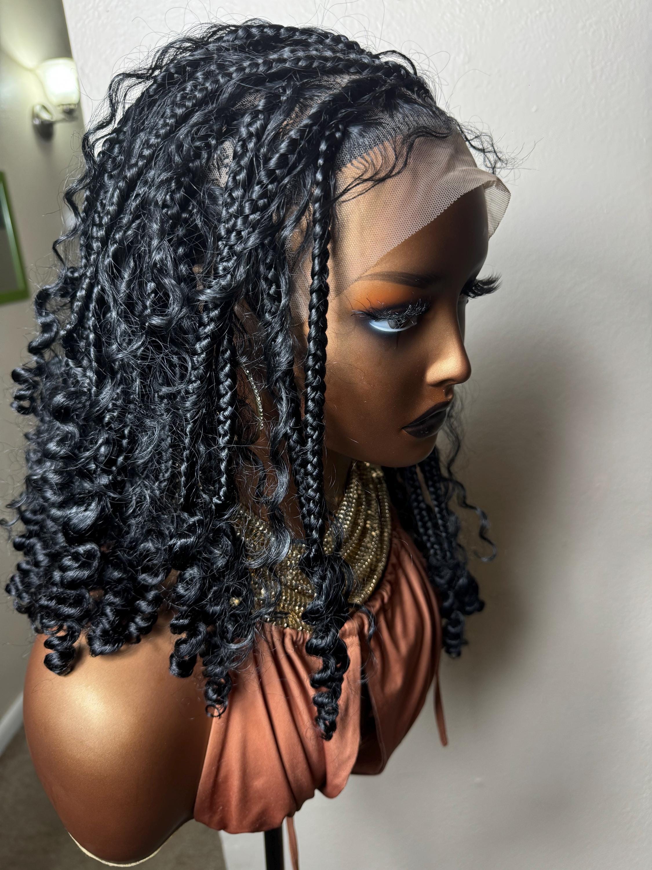 Full Lace Goddess Braided Wig Boho Style Curls at Bottom . - Etsy