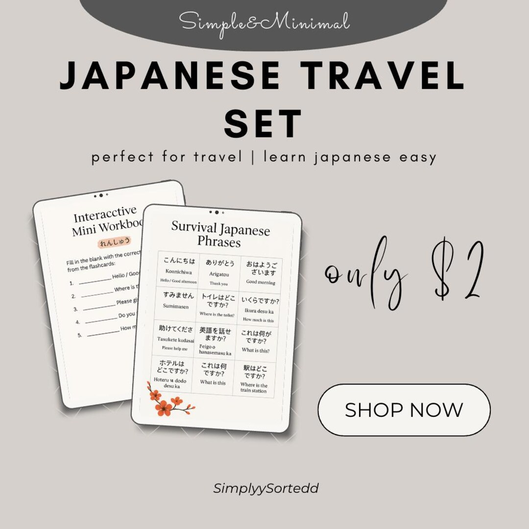 Japanese Travel Essentials Set --> | Mini Workbook - Flashcards ...