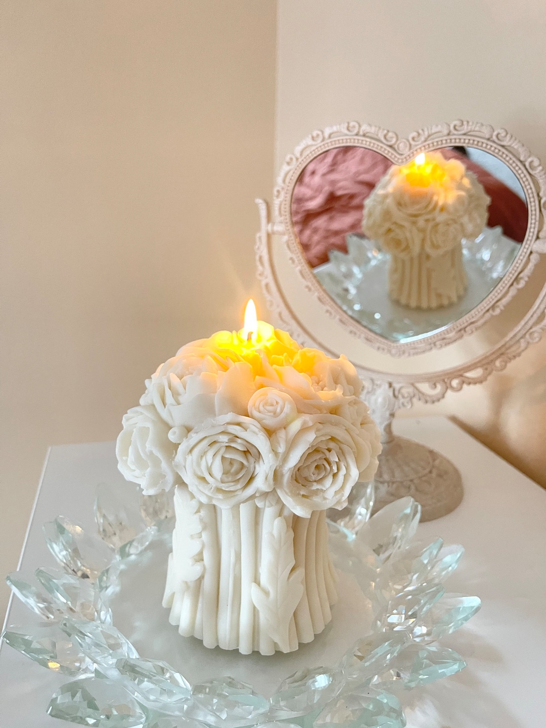 Flower Bouquet Pillar Candle, Handmade Scented Candle, House Warming ...