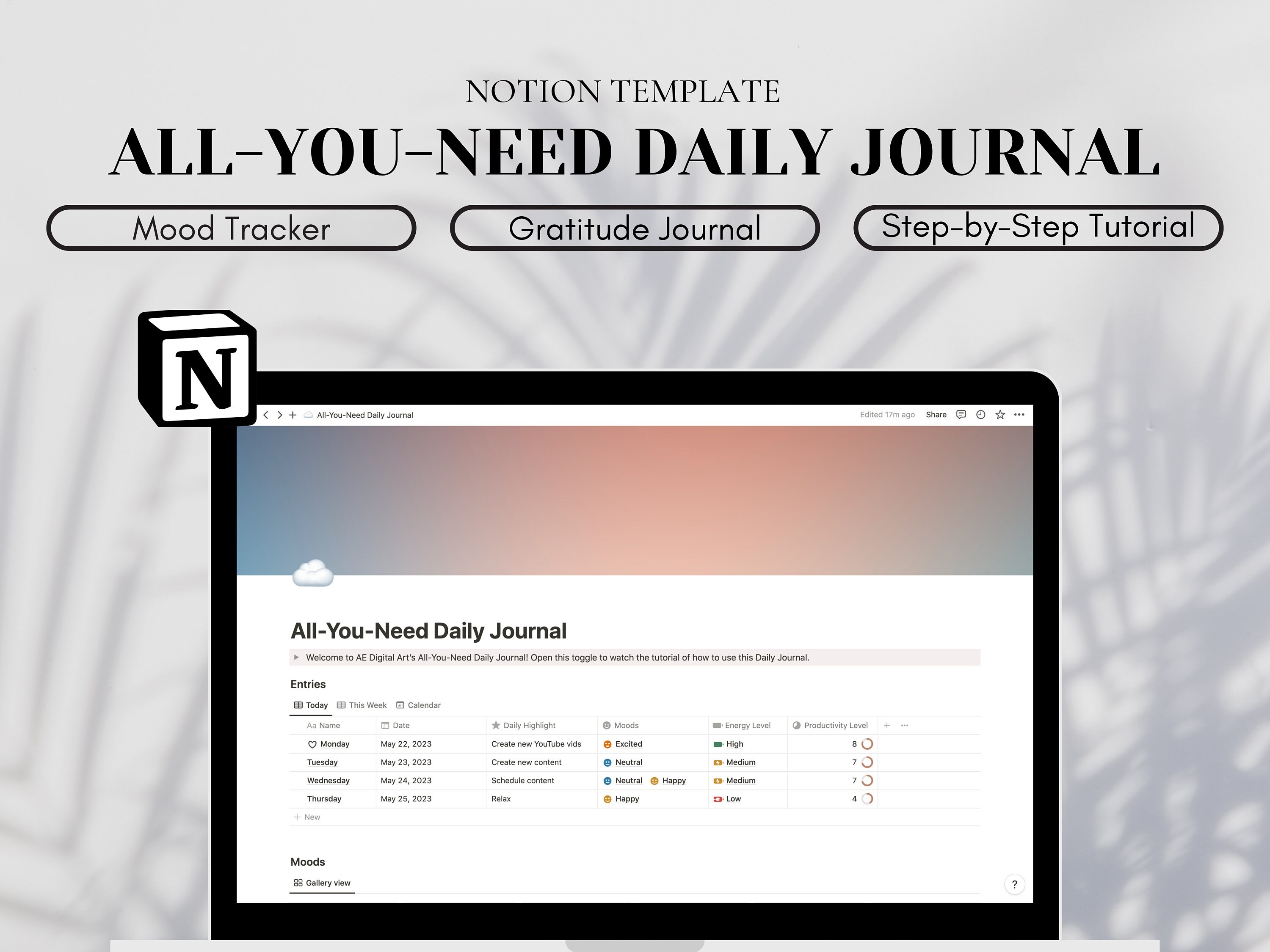 Notion Template Journal Notion Gratitude Journal Notion - Etsy