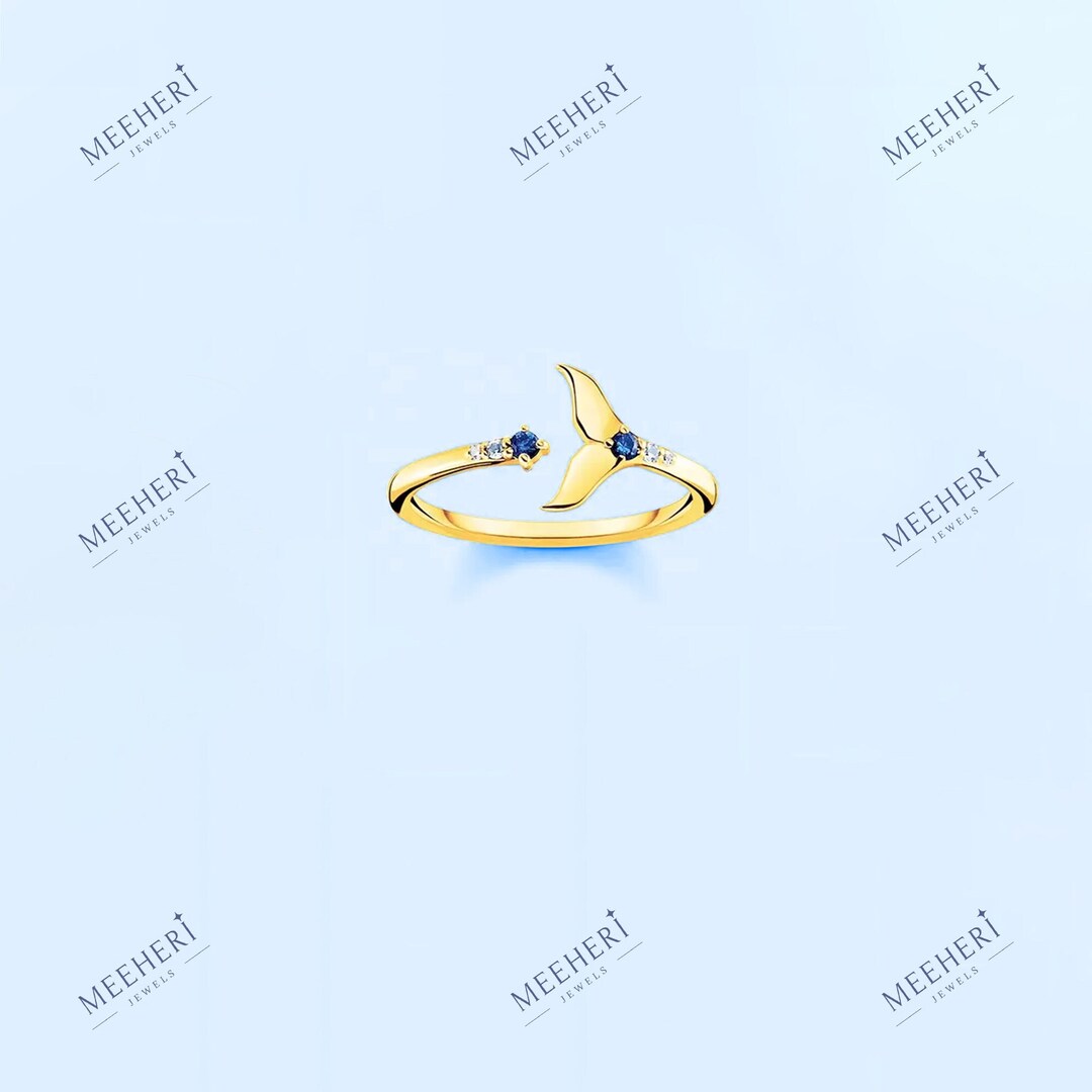 Blue Sapphire Dolphin Tail Fin Ring for Women, Fish Tail Ring, Charm ...