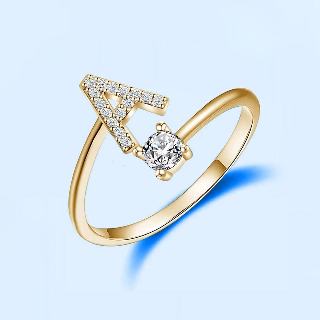 Diamond Letter Ring for Women, Moissanite Ring, Minimal Gold Ring ...