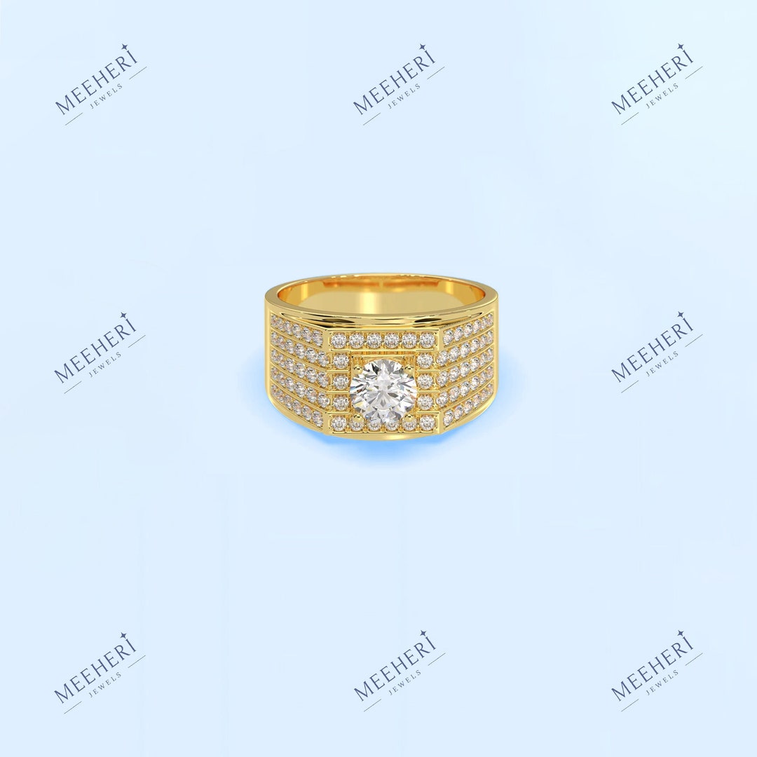 Round Men's Diamond Ring, Engagement Ring for Men, Silver/solid Gold ...