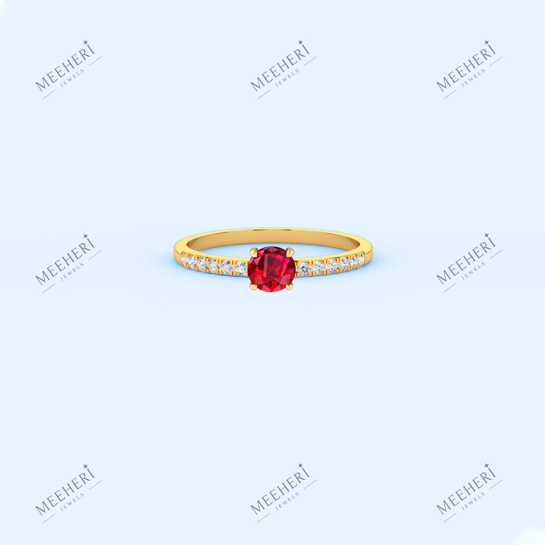 Red Diamond Engagement Ring for Women, Red Garnet Gemstone Ring, Bridal ...