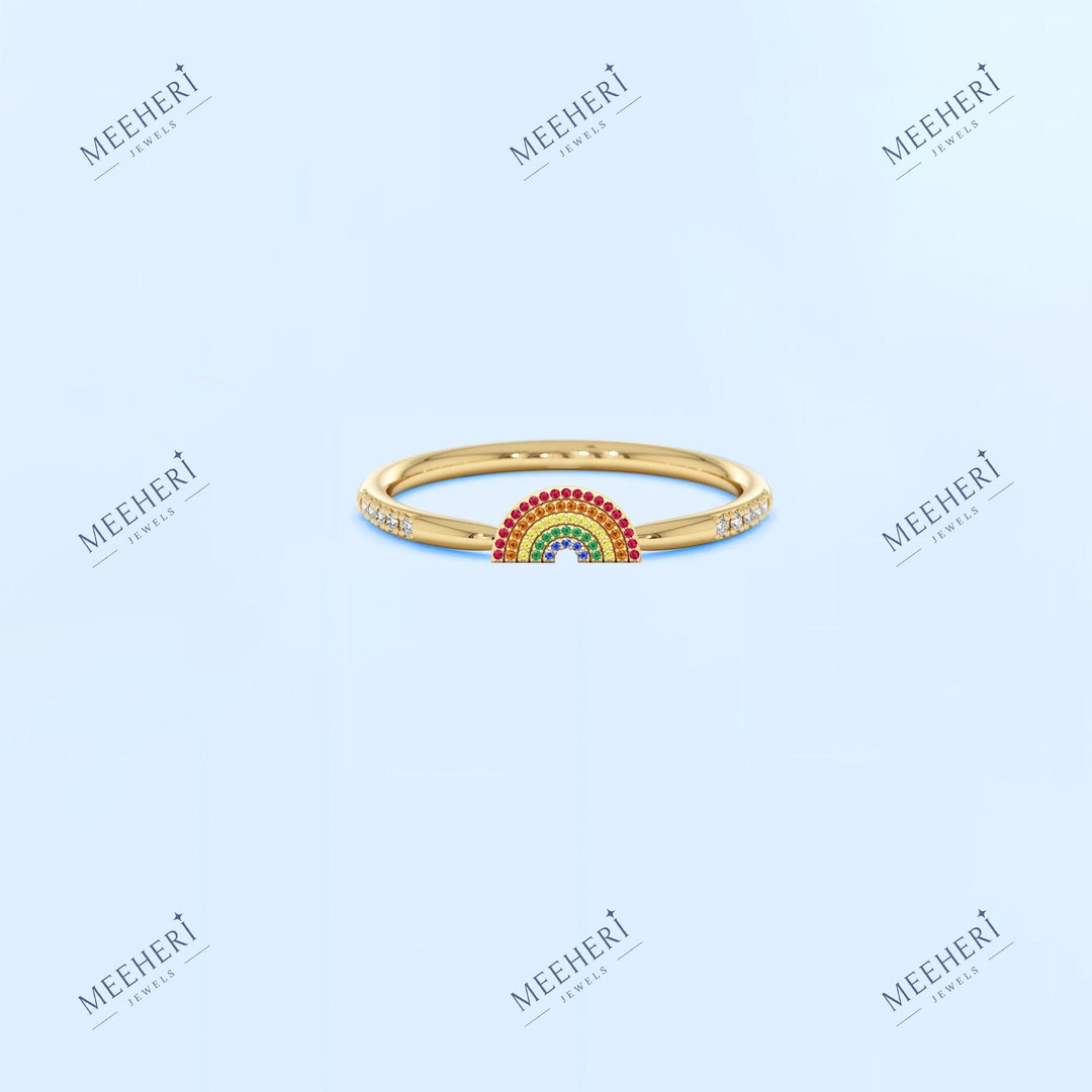 Multi Color Rainbow Ring, Colorful Diamond Stacking Ring, Color Stone ...