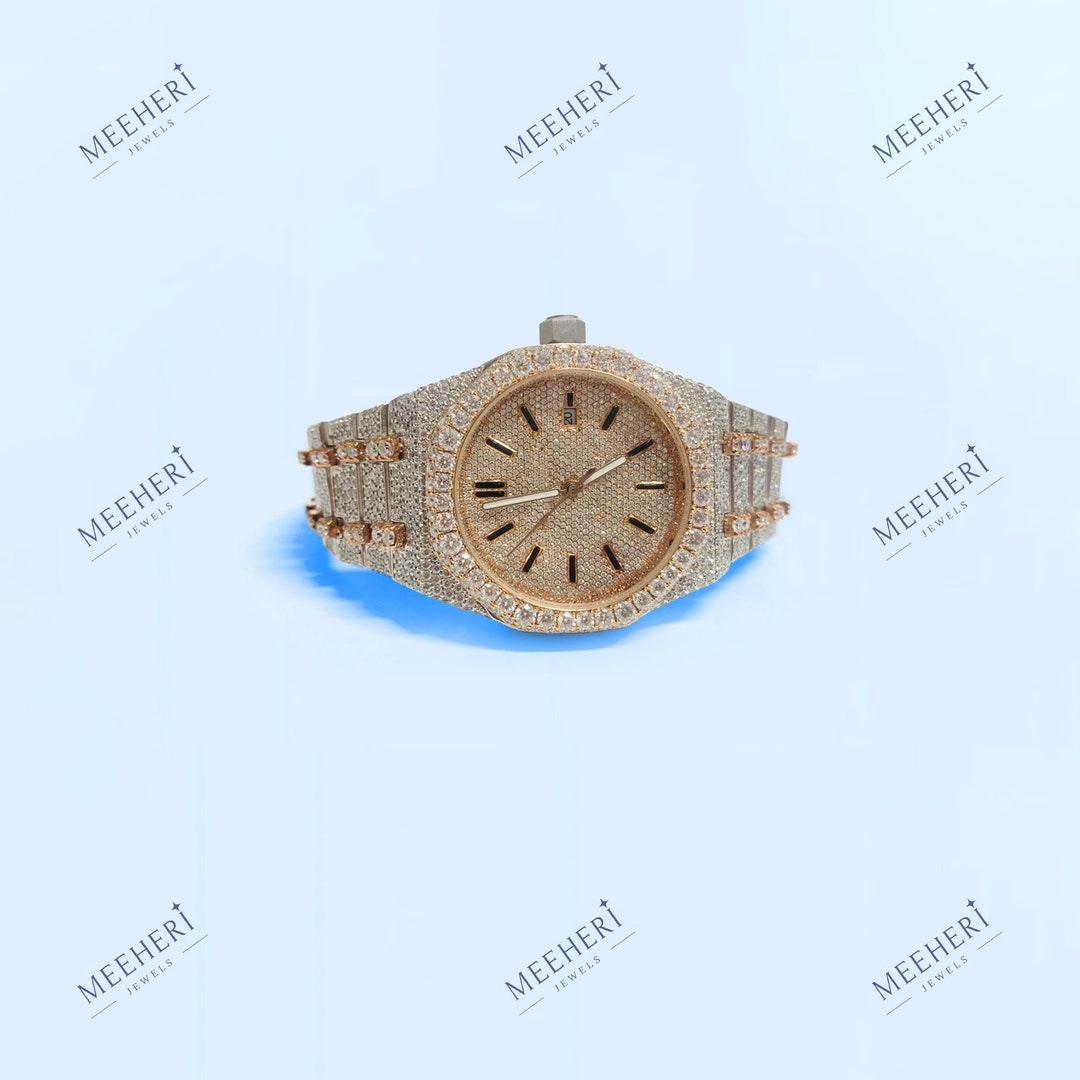Luxury Moissanite Diamond Watch, Round Cut Iced Out Watch for Men ...