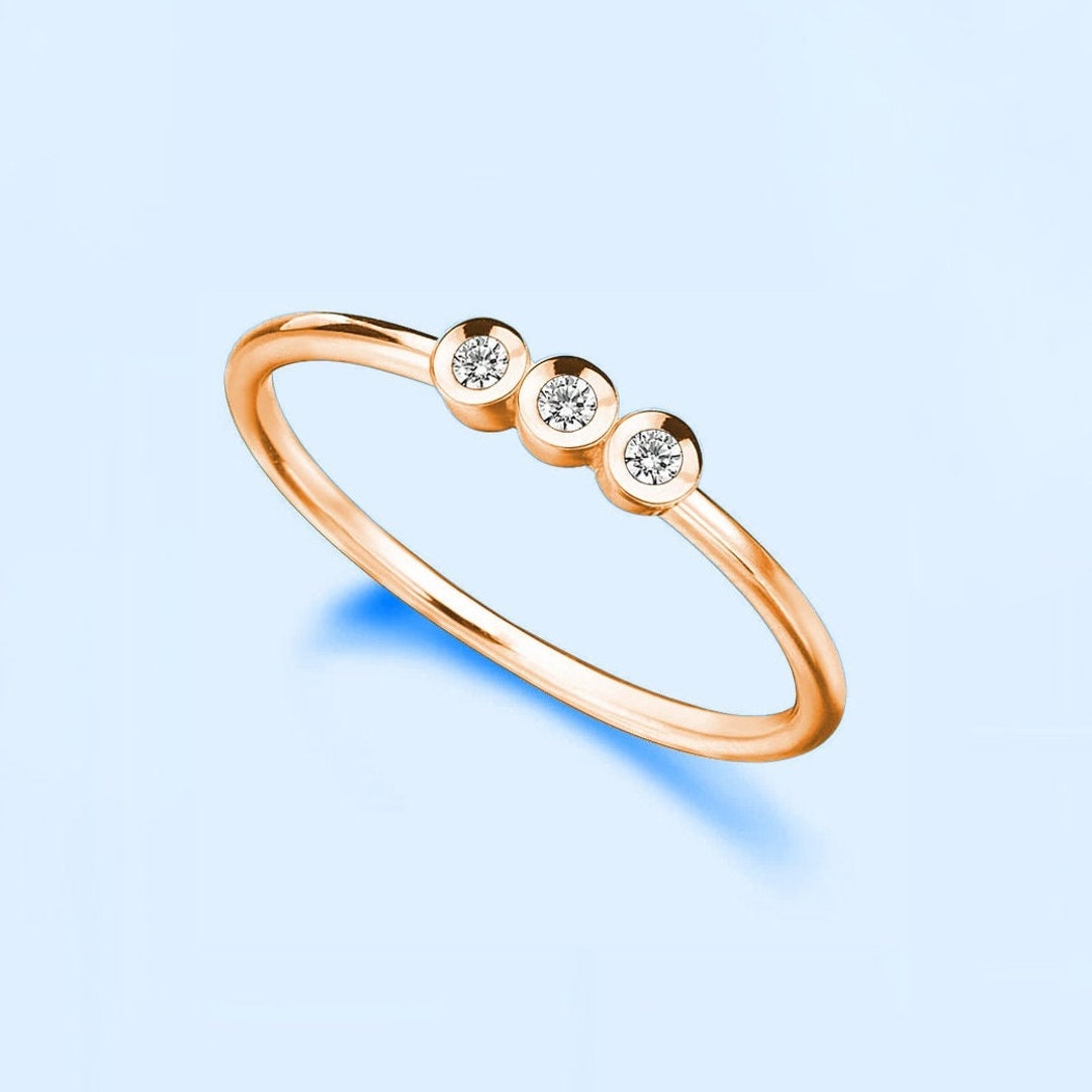 Diamond Trio Ring, Three Stone Engagement Ring, Simple Stackable Ring ...