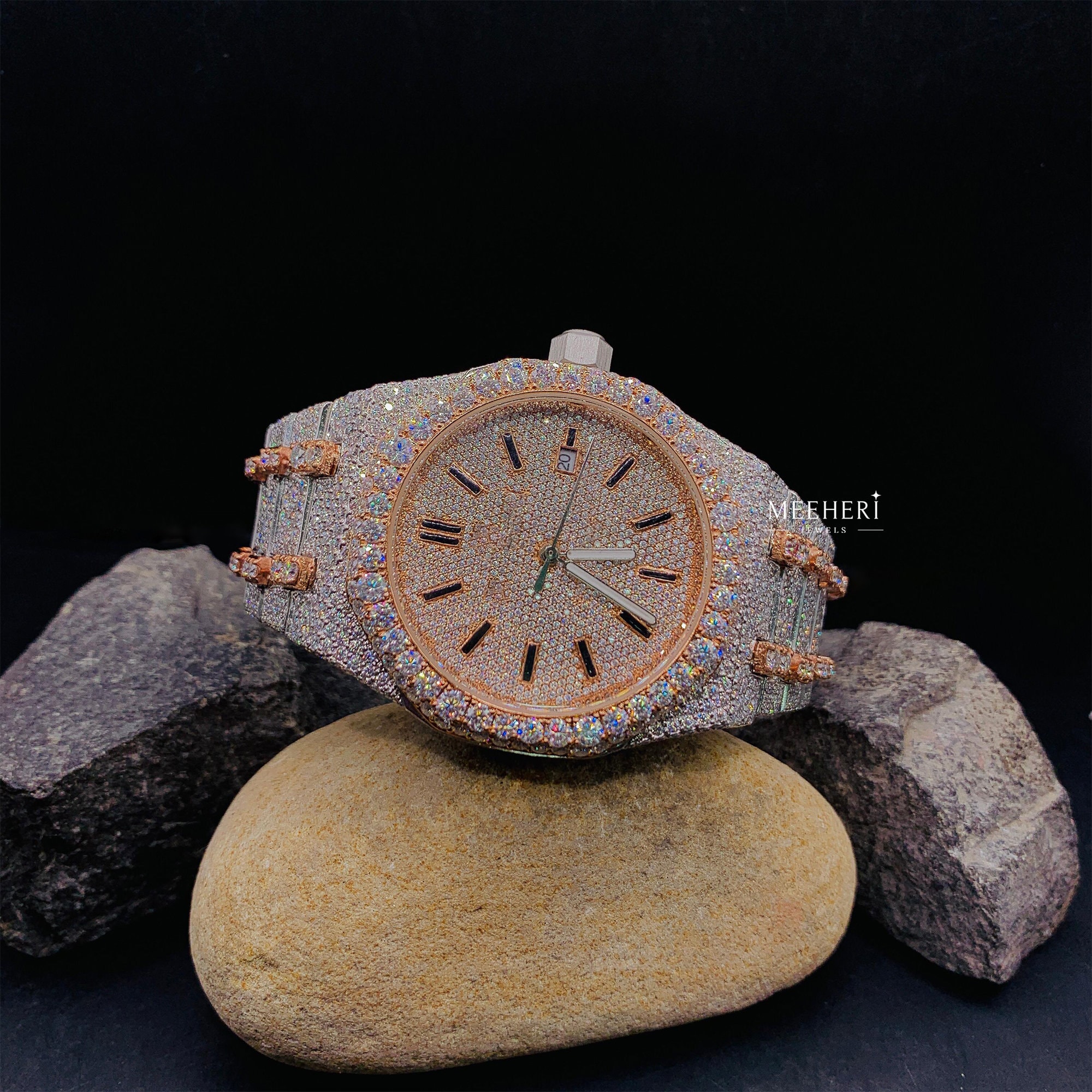 Luxury Moissanite Diamond Watch, Round Cut Iced Out Watch for Men ...