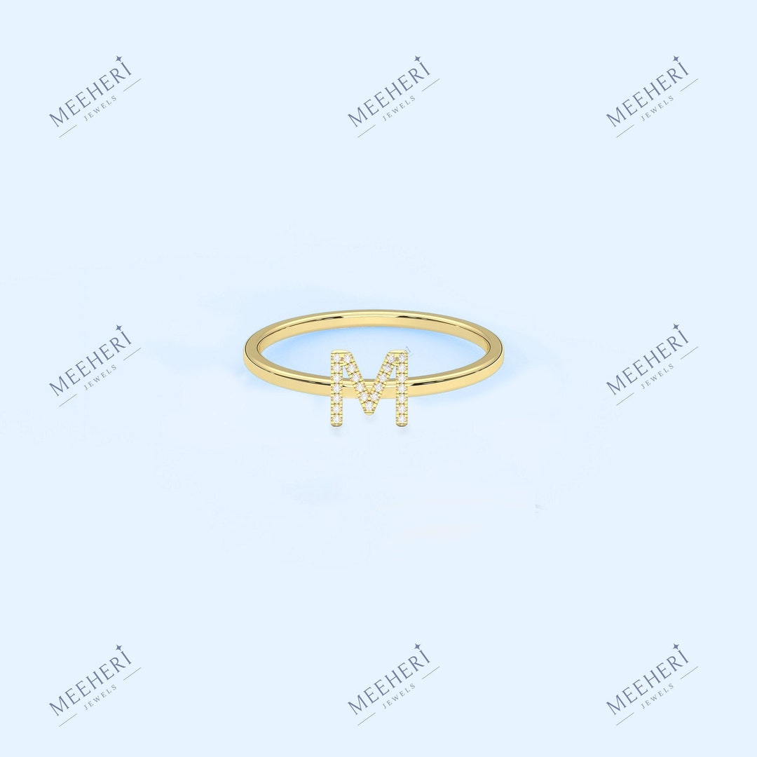 Diamond Letter Ring for Women, Moissanite Ring, Minimal Gold Ring ...