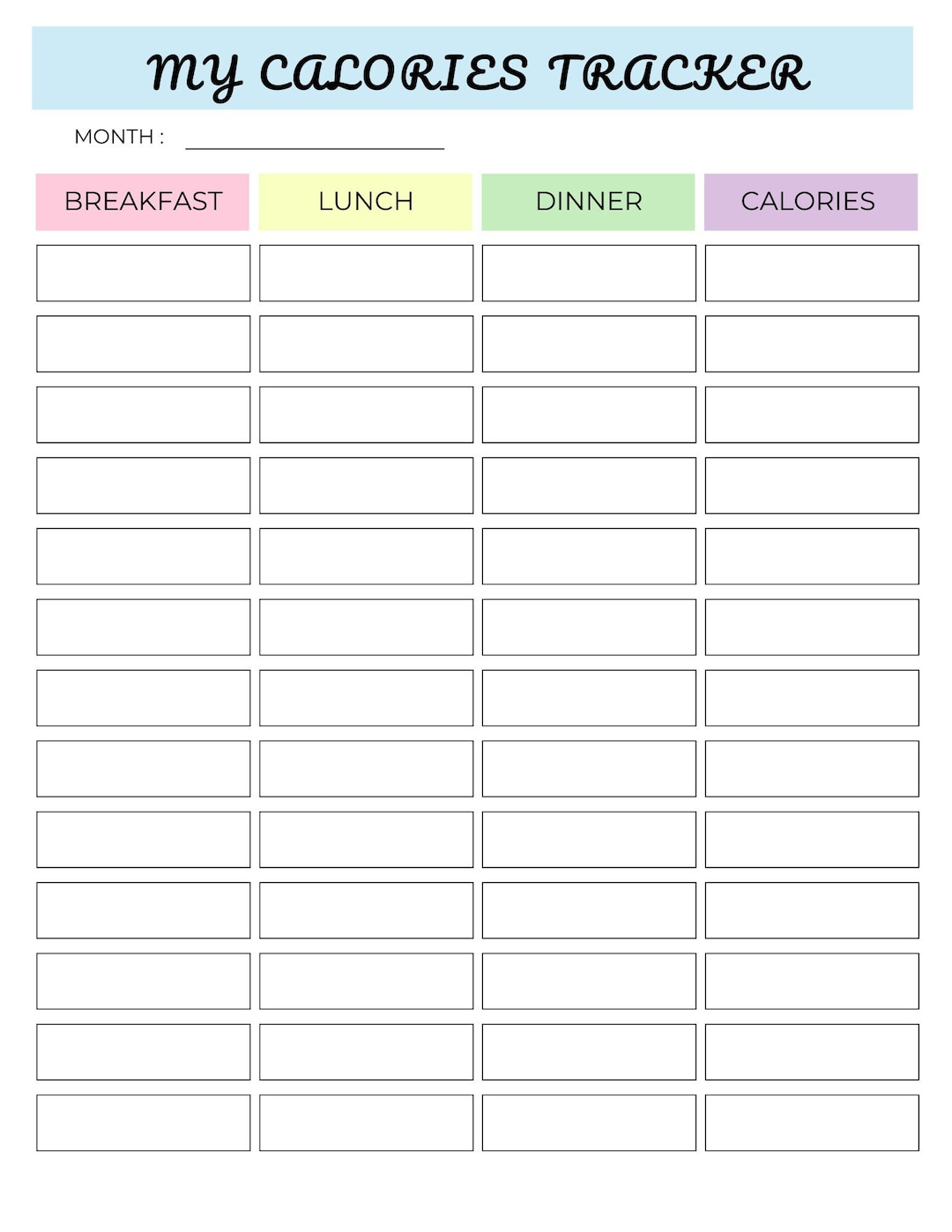 Printable Calories Tracker Weight Loss Food Chart Calories Log Food Log ...