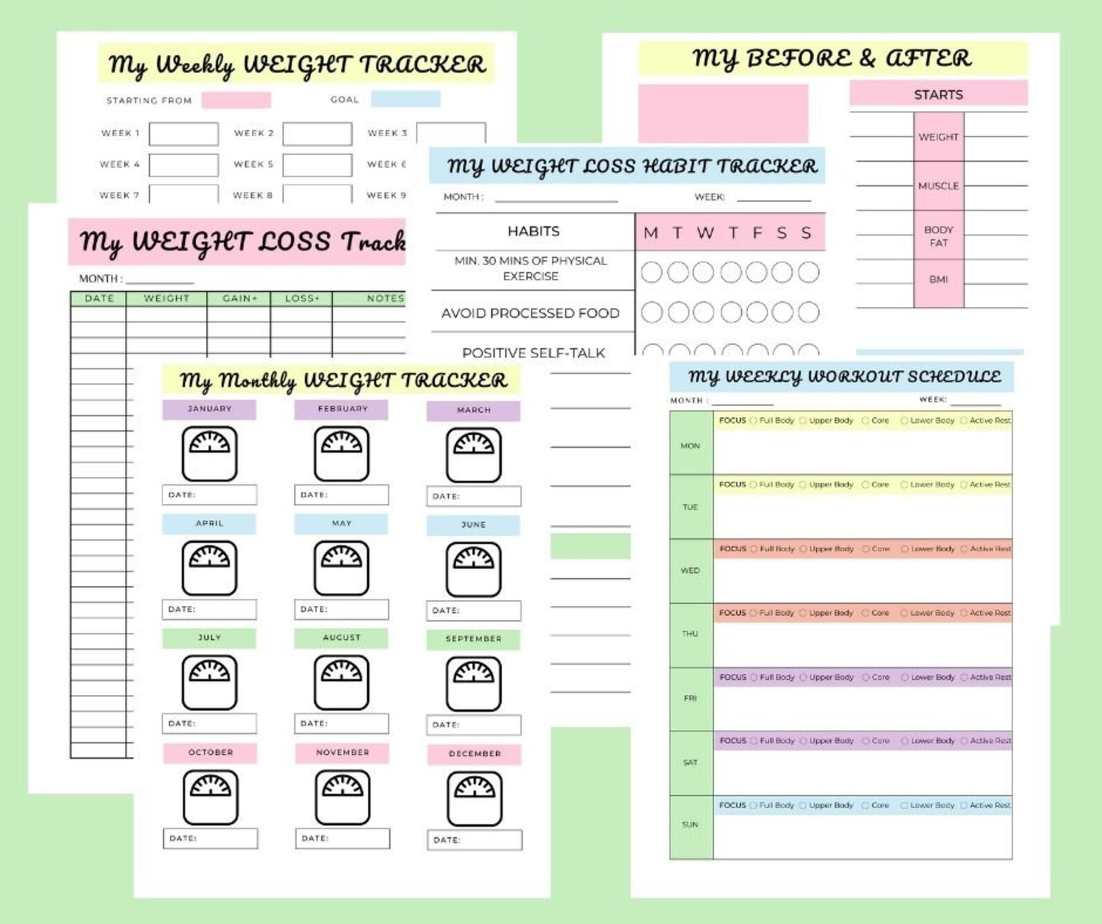 Weight Loss Journal, Weight Loss Bundle, Printable Weight Loss Tracker, Habit Tracker, Workout ...