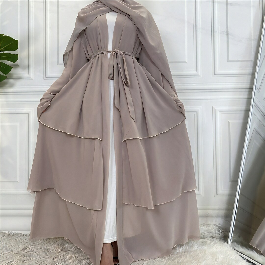Three Layered Elegant Chiffon Kimono Abaya Dress Modest Muslim Fashion ...