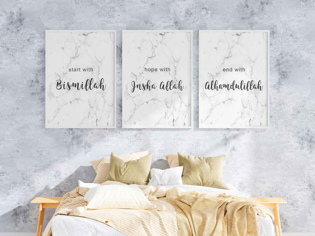 Islamic Wall Art Prints | Bismillah Alhamdulillah Set of 3 (digital ...