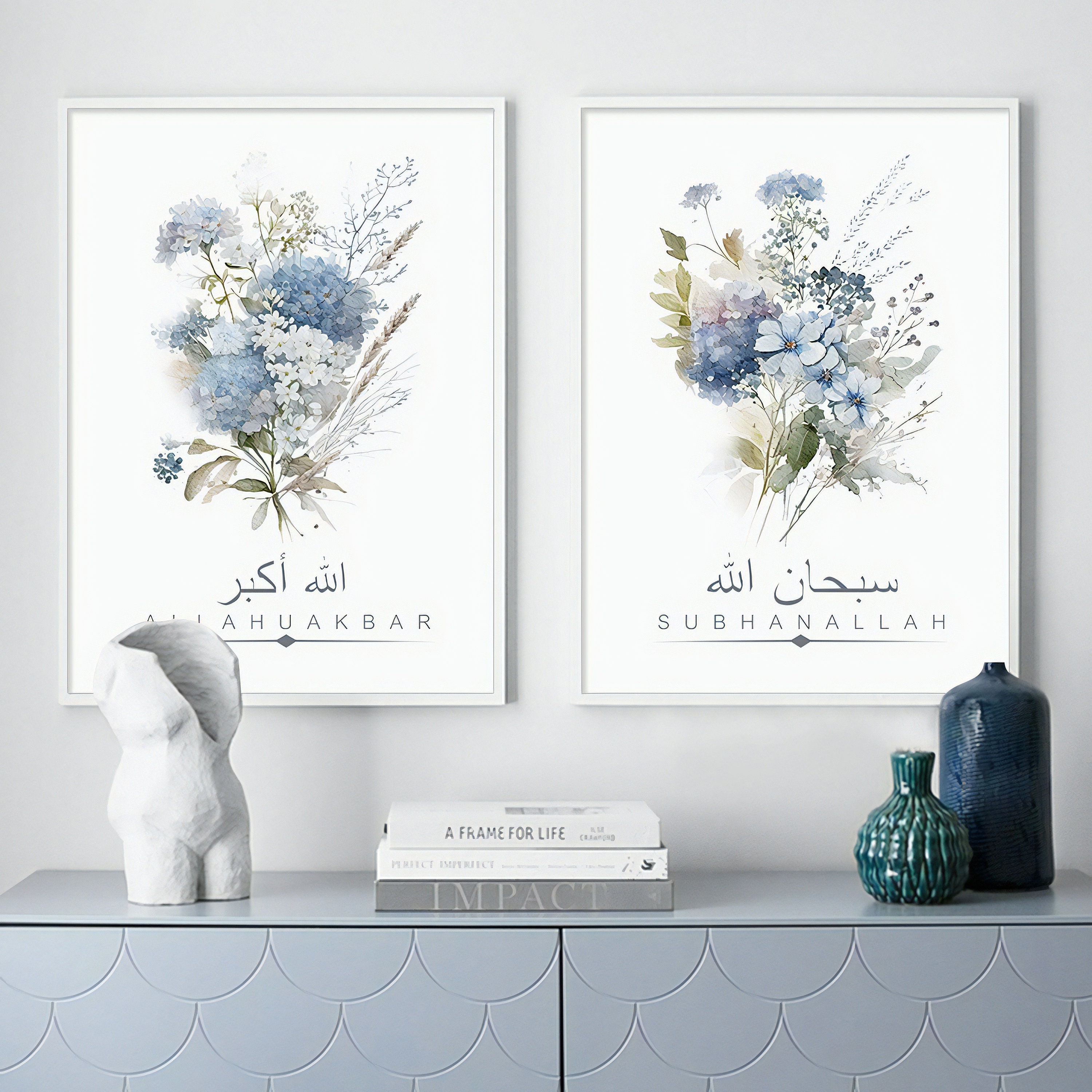 Islamic Blue Purple Watercolor Poster Subhanallah - Etsy