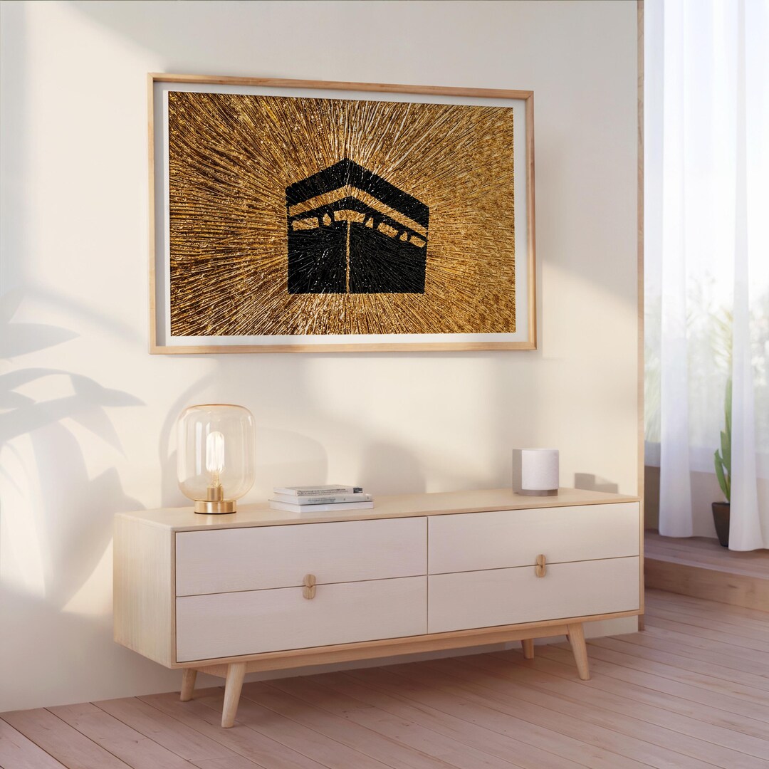 Abstract Kaaba Wall Art | Black and Gold Islamic Canvas Print | Luxury ...