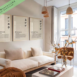 Filipino Definition Set of 3, Tahanan, Biyaya, Pamilya, Baybayin Script ...