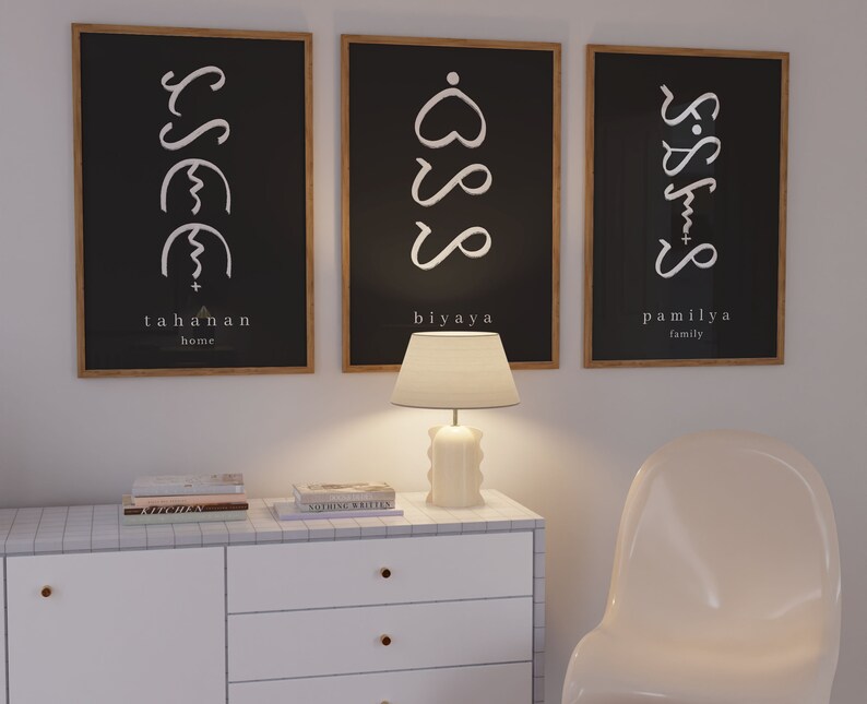 Baybayin Wall Art Set - Tahanan Biyaya Pamilya Filipino Script (digital ...