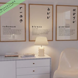Filipino Definition Set of 3, Tahanan, Biyaya, Pamilya, Baybayin Script ...