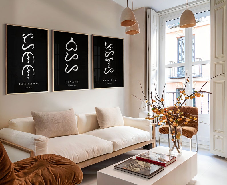 Baybayin Wall Art Set - Tahanan Biyaya Pamilya Filipino Script (digital ...