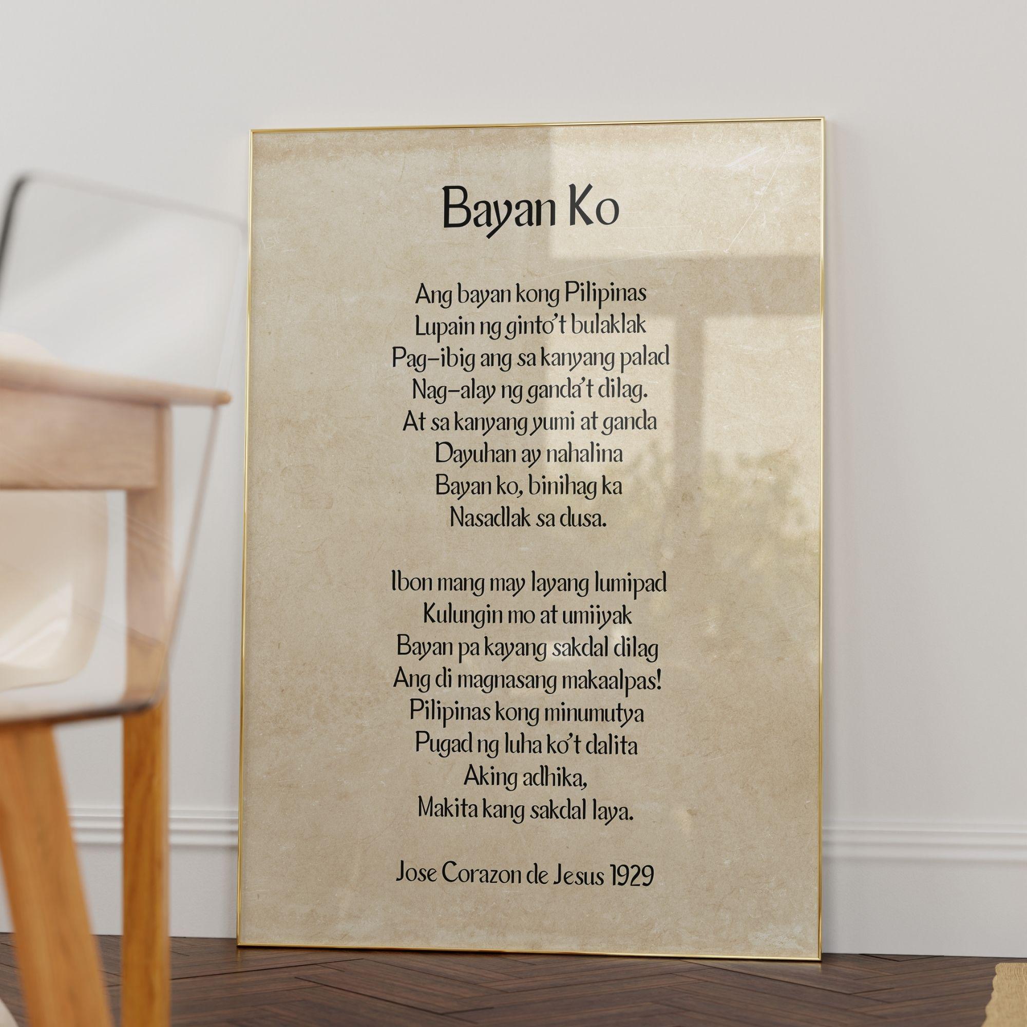 Printable Filipino Wall Art - Bayan Ko (digital Download) - Etsy
