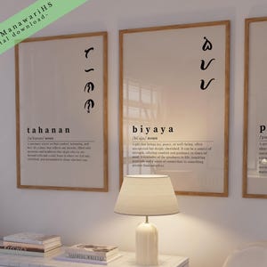 Filipino Definition Set of 3, Tahanan, Biyaya, Pamilya, Baybayin Script ...