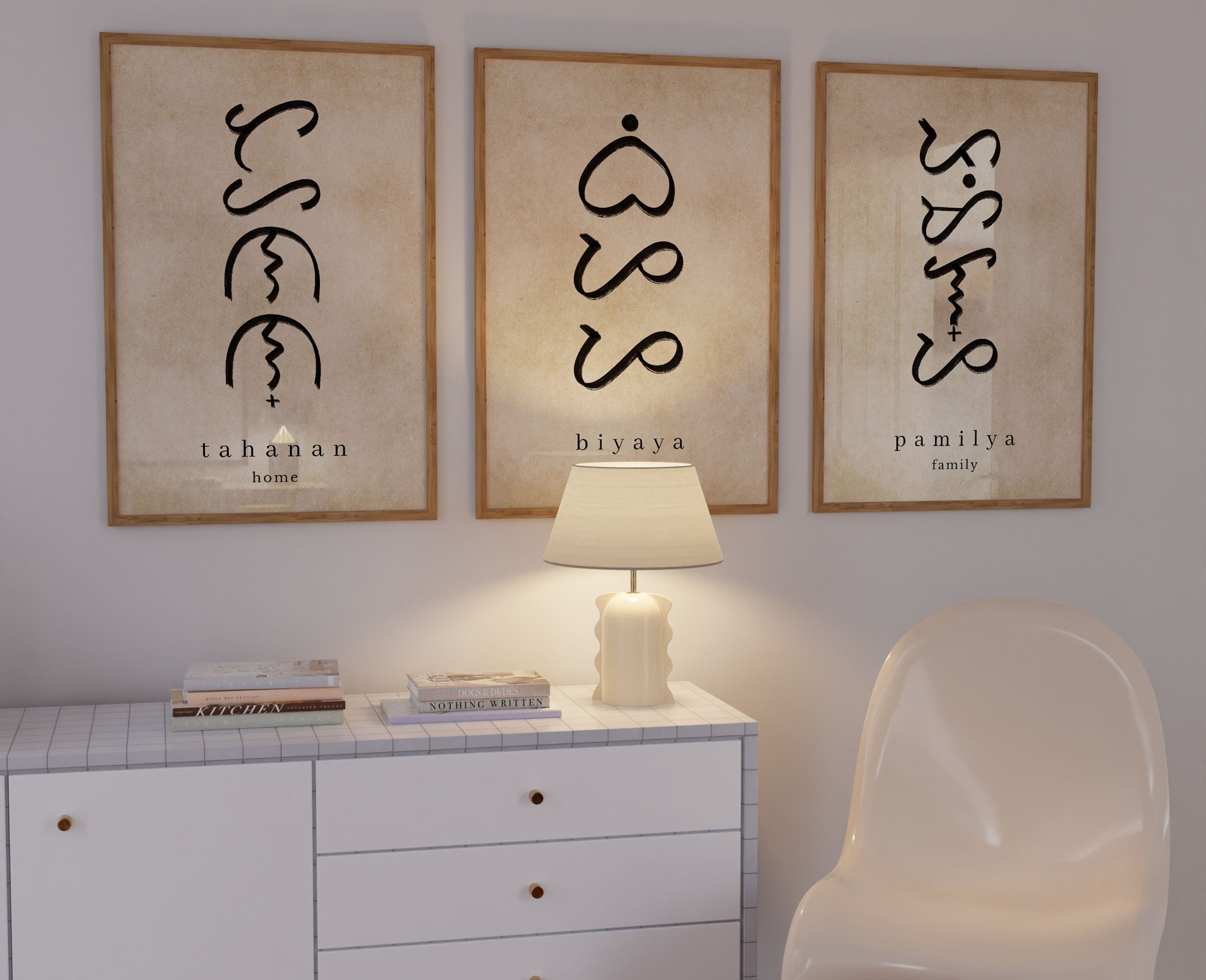 Printable Filipino Baybayin Script Wall Art Set of 3 - Tahanan, Biyaya ...