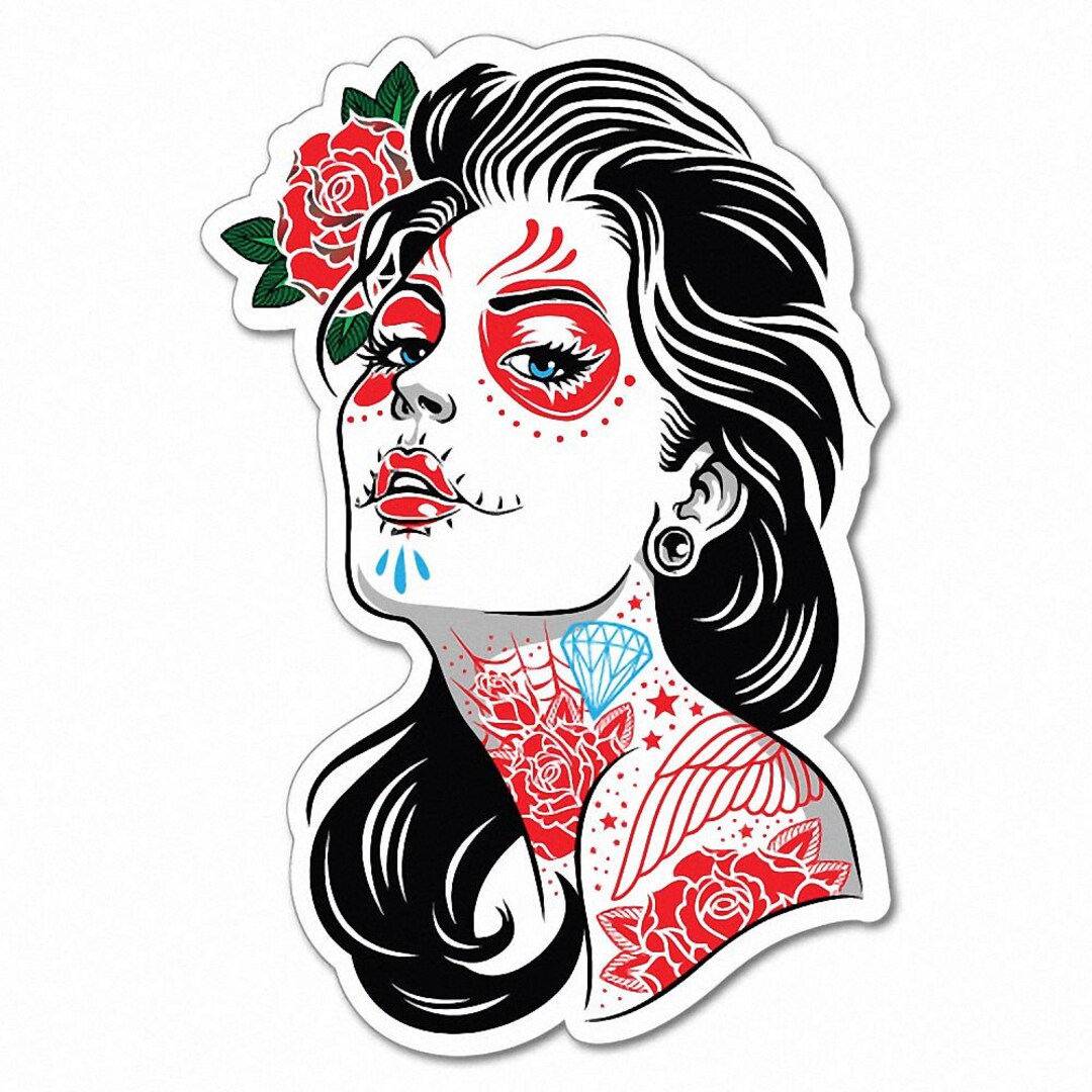 Sugar Skull Tattoo Lady Girl Sticker Decal Day of the Dead Art Skeleton ...