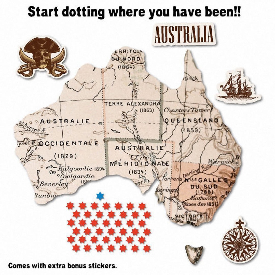Vintage Australian Travel Map Sticker Decal Nostalgia Wanderlust ...