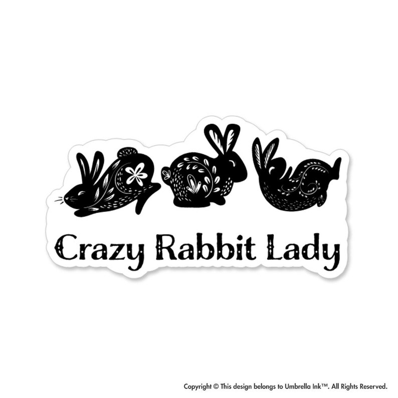 Crazy Rabbit Lady Sticker Decal Cute Rabbits Pets Nature Animals Wild ...
