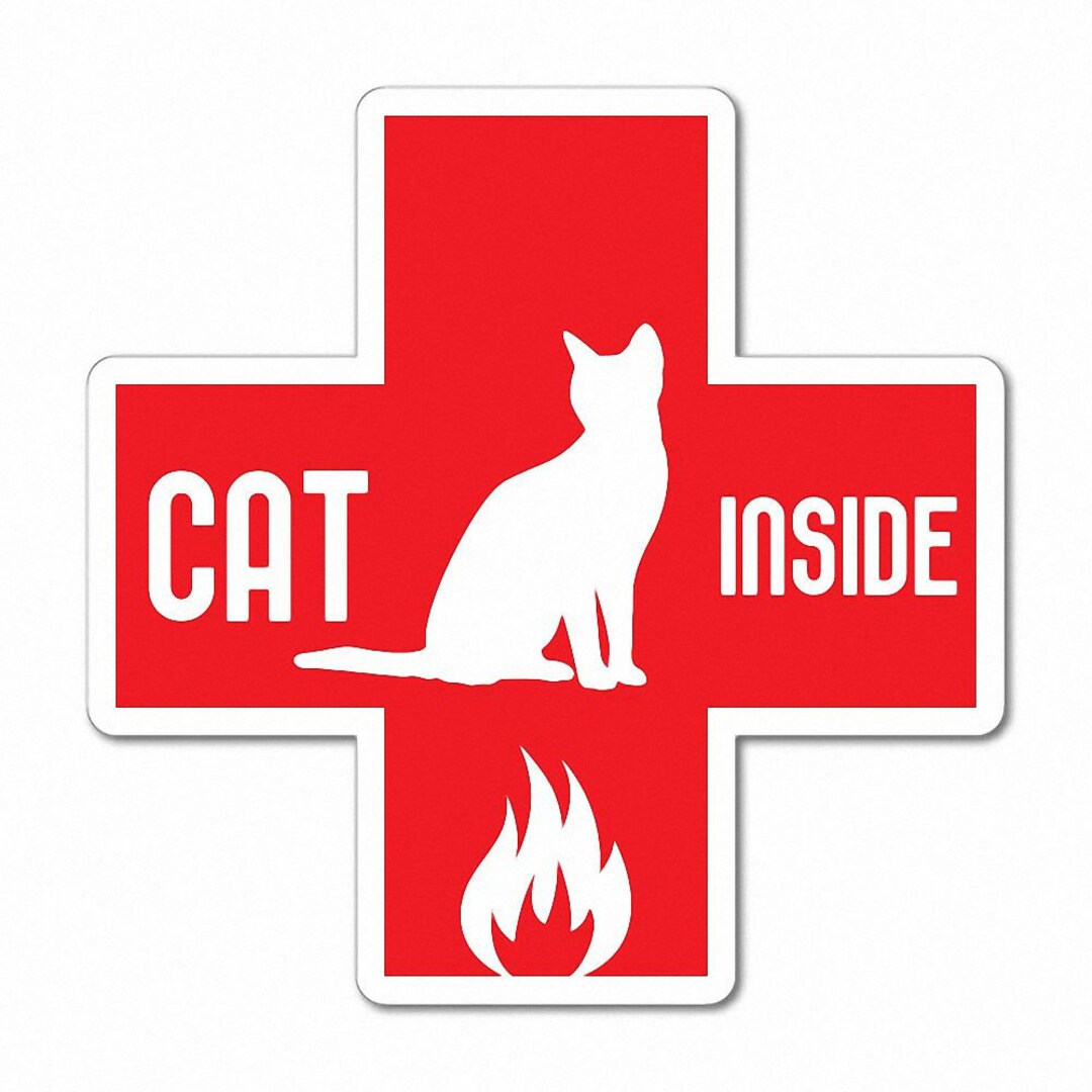 2x Cat Inside Fire Emergency Sticker Decal Safety Pet Safety Emergency ...