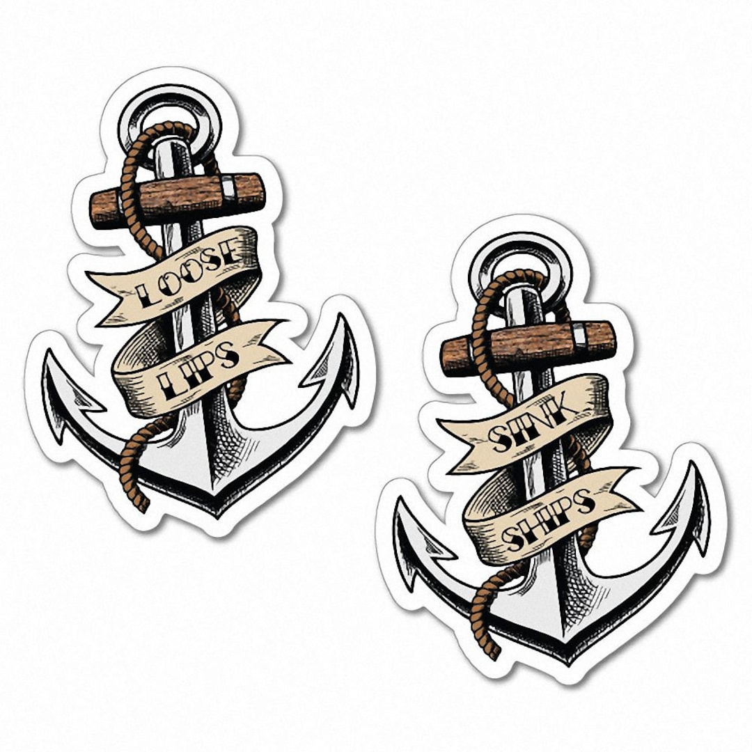 Pair Loose Lips Sink Ships Anchors Tattoo Sticker Decal Vintage Retro ...