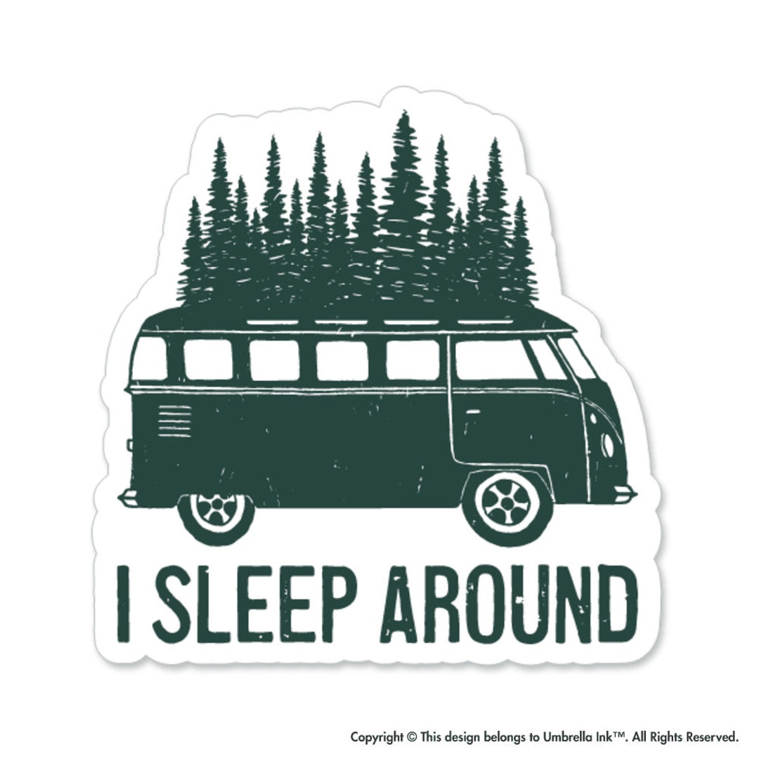 I Sleep Around Camper Sticker Decal Funny Pun Adventure Camping Travel ...