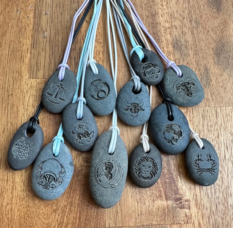 Engraved Zodiac Stone Pendant, Astrology Gift, Engraved Stone, Laser ...