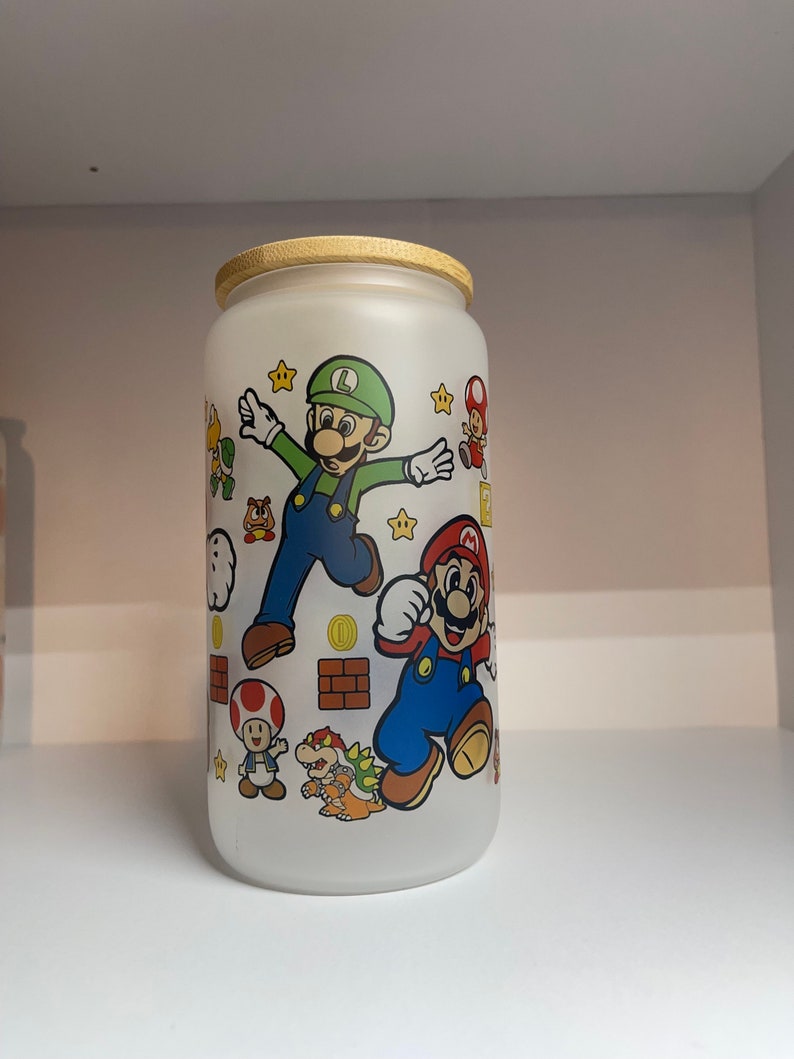 Super Mario & Luigi Frosted Glass Cup - Etsy