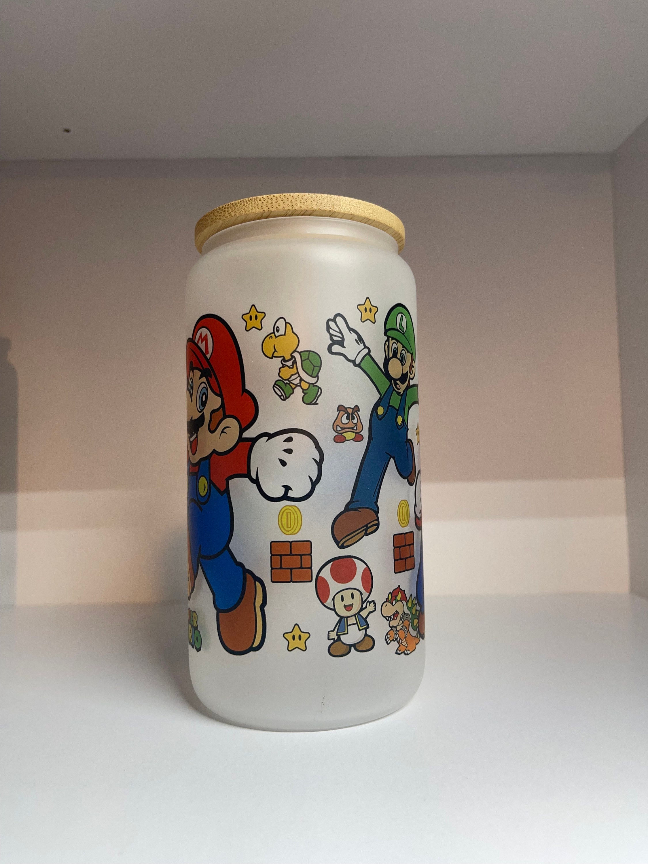 Super Mario & Luigi Frosted Glass Cup - Etsy
