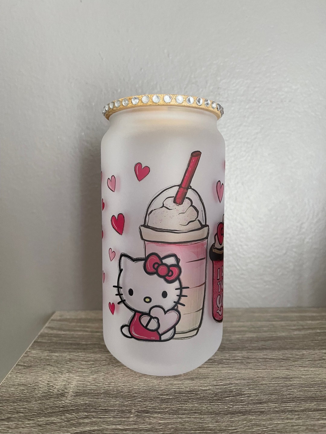 Hello Kitty Latte Frosted Glass Cup - Etsy