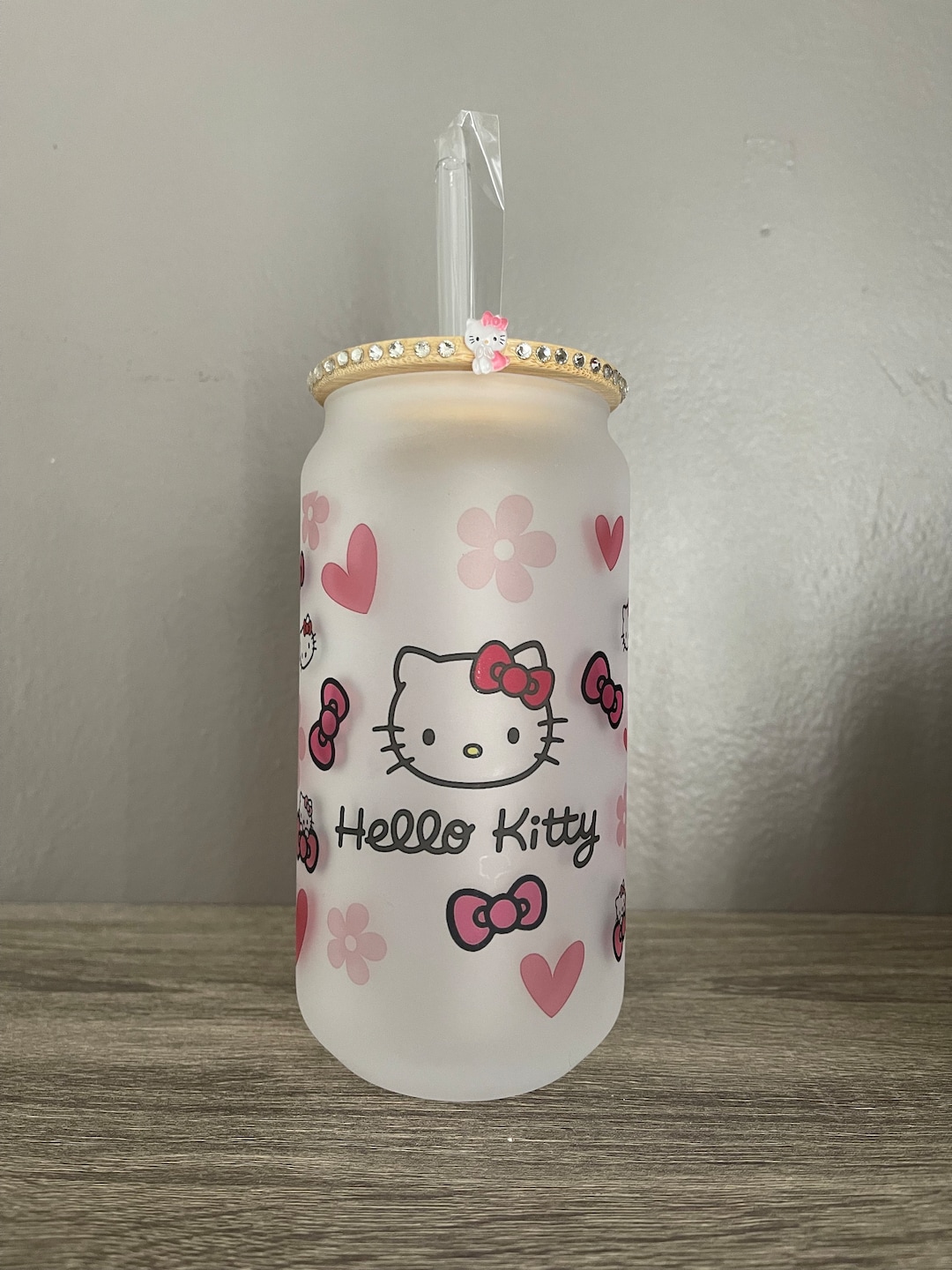 Hello Kitty Heart Frosted Glass Cup - Etsy