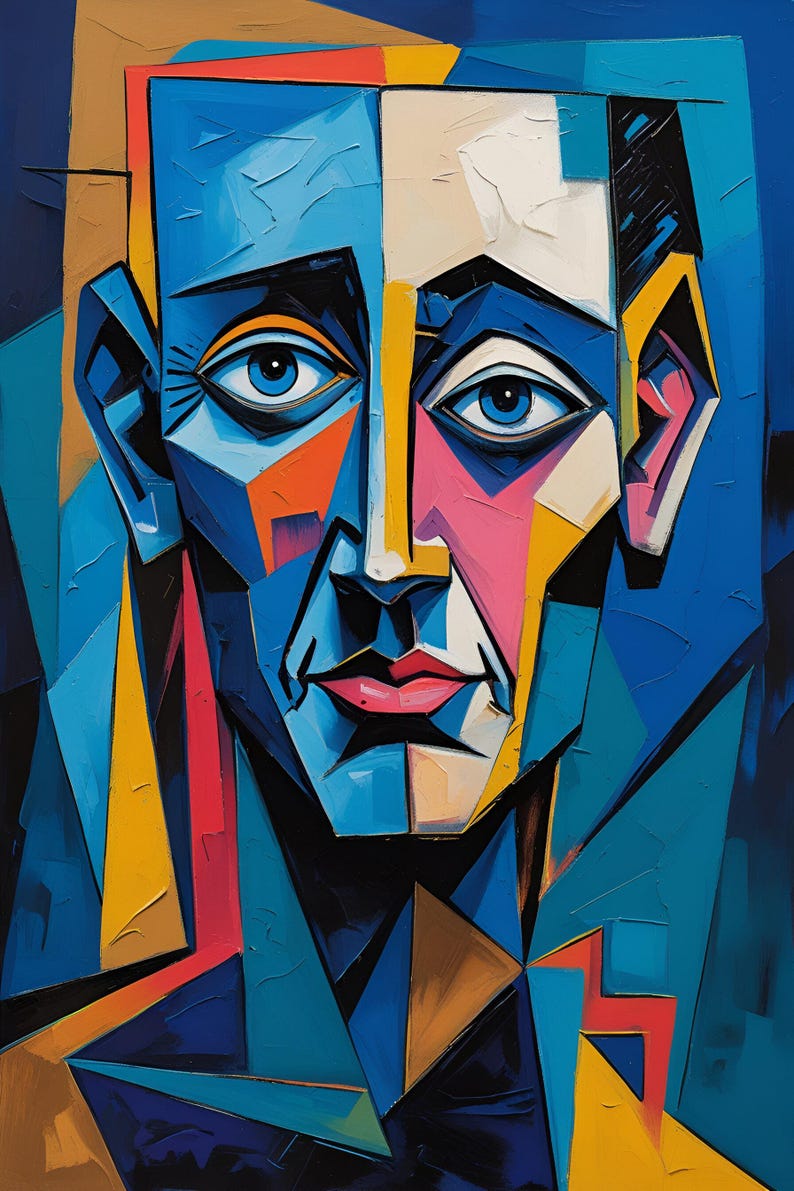 Bold Picasso Style Abstract Face Wall Art | Colorful Cubist Portrait ...