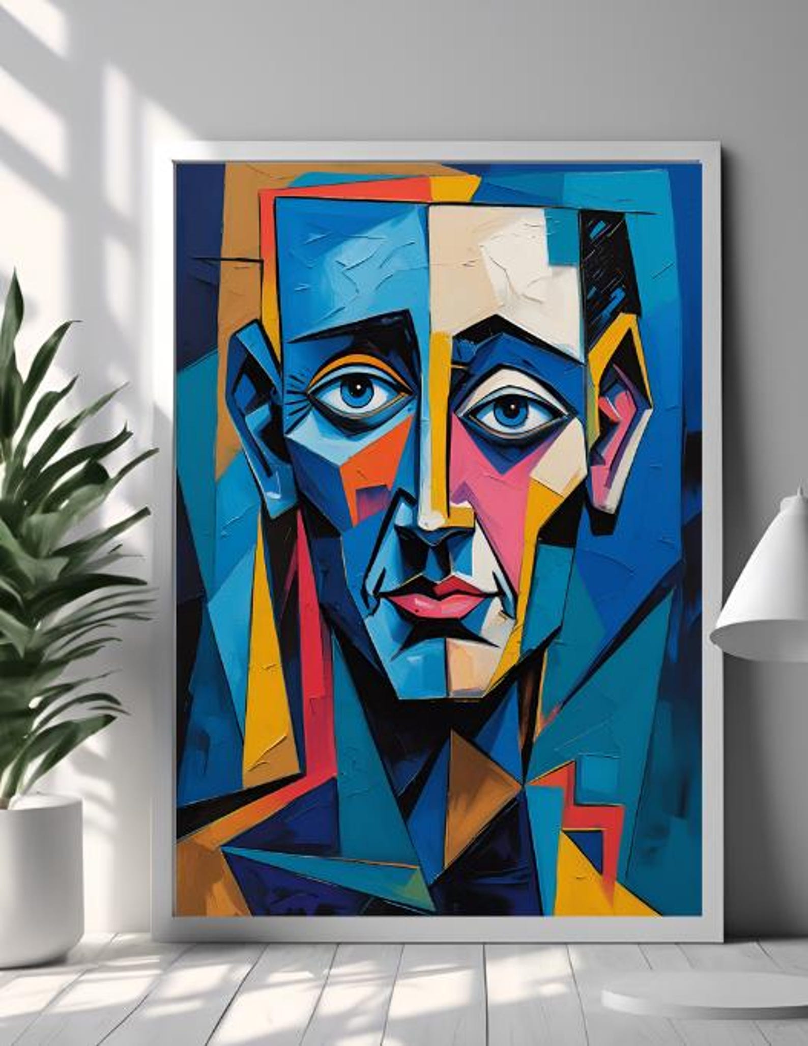 Bold Picasso Style Abstract Face Wall Art | Colorful Cubist Portrait ...