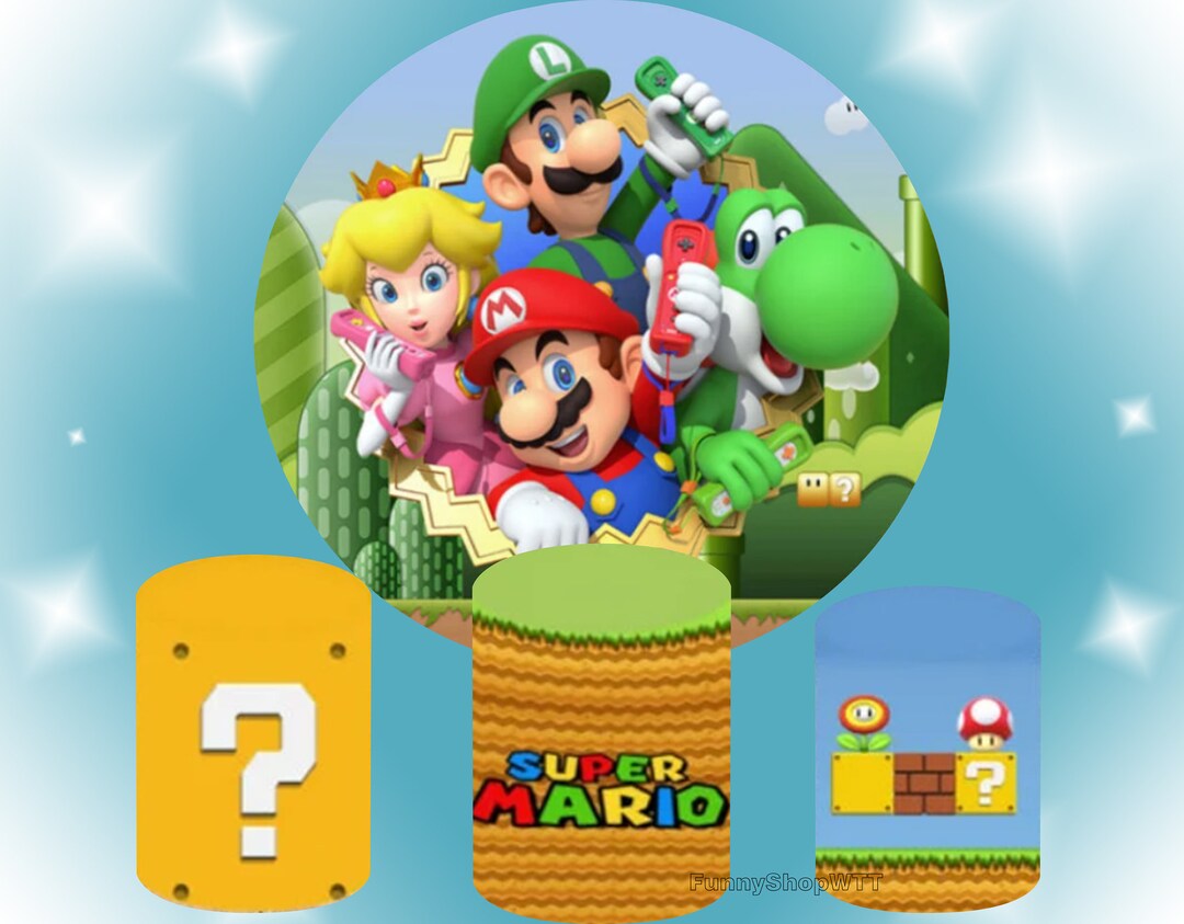 Cartoon Princess Party Round Backdrop Super Mario Bros 3pcscylinder ...