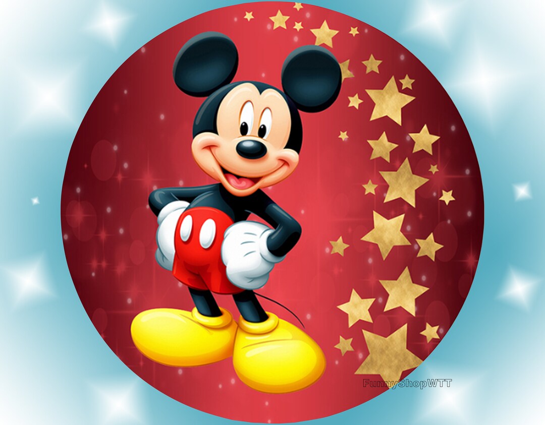 Red Mickey Mouse Round Backdrop Cartoon Gold Star Kids - Etsy