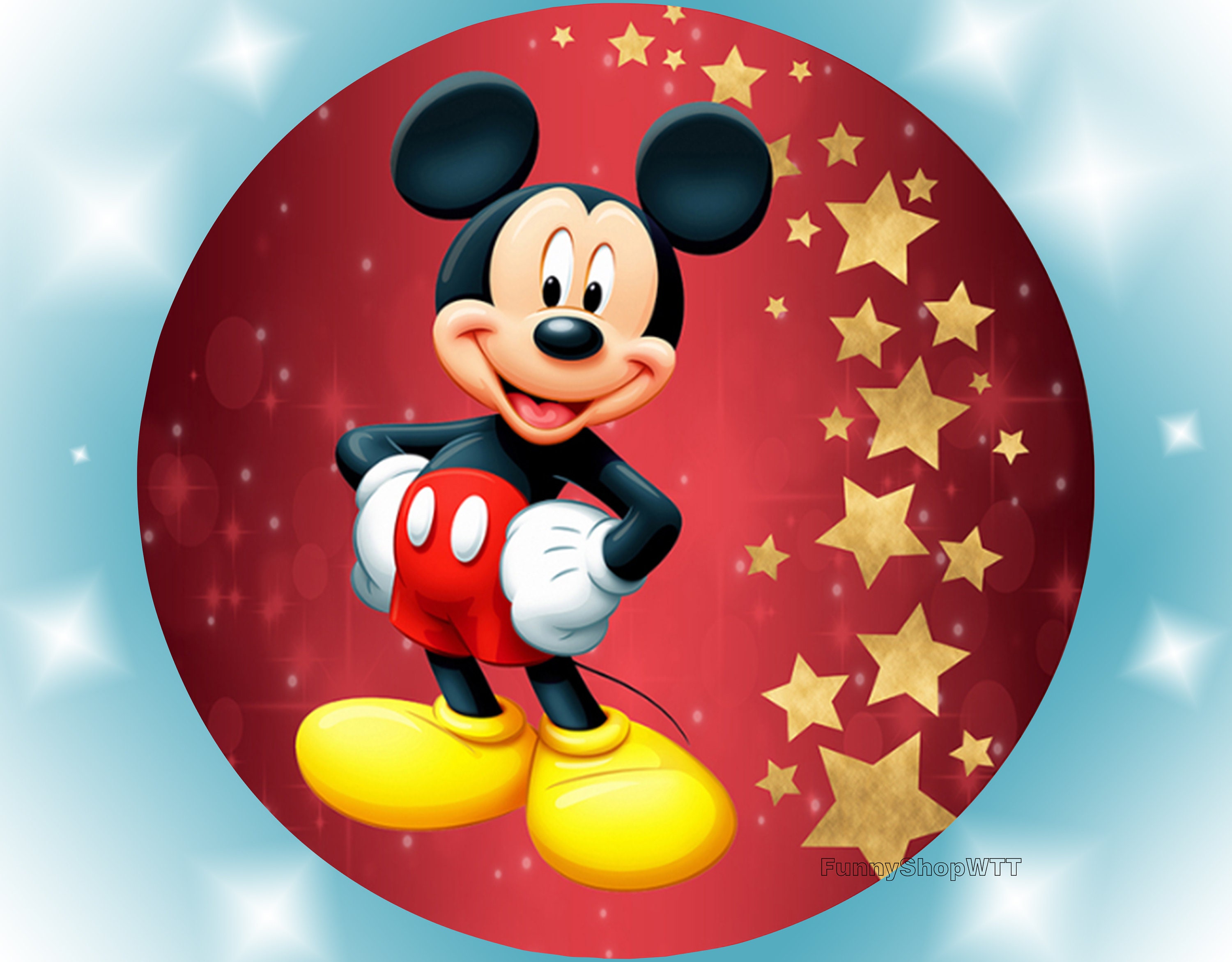 Red Mickey Mouse Round Backdrop Cartoon Gold Star Kids - Etsy
