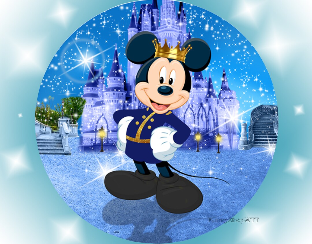 Cartoon Mickey Mouse Round Backdrop Boy Kids Royal Blue Prince Birthday ...