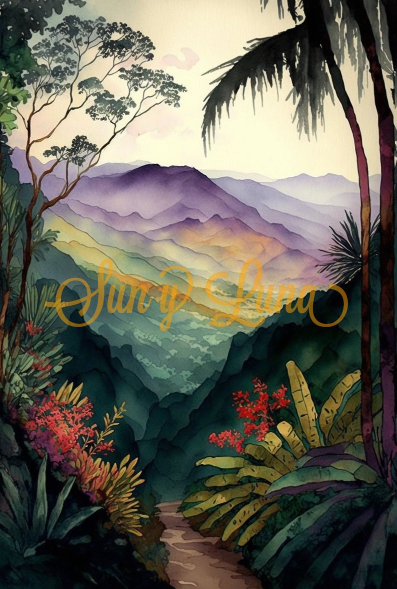 View From Rainforest Watercolor El Yunque Puerto Rico Digital Art ...