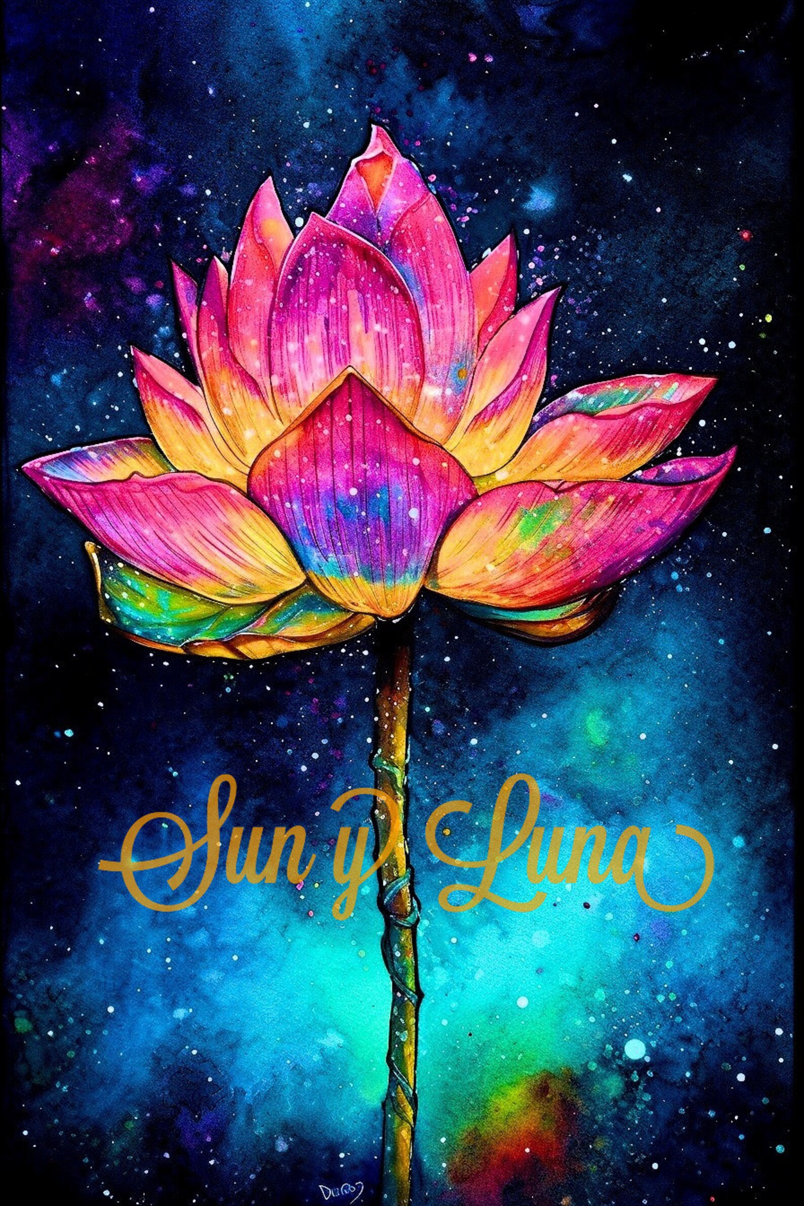 Lotus Flower Colorful Galaxy Watercolor, Direct Download Digital Wall ...