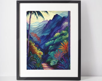 View From Rainforest Watercolor El Yunque Puerto Rico Digital Art ...
