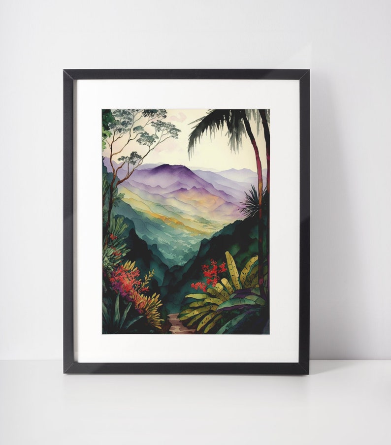 View From Rainforest Watercolor El Yunque Puerto Rico Digital Art ...